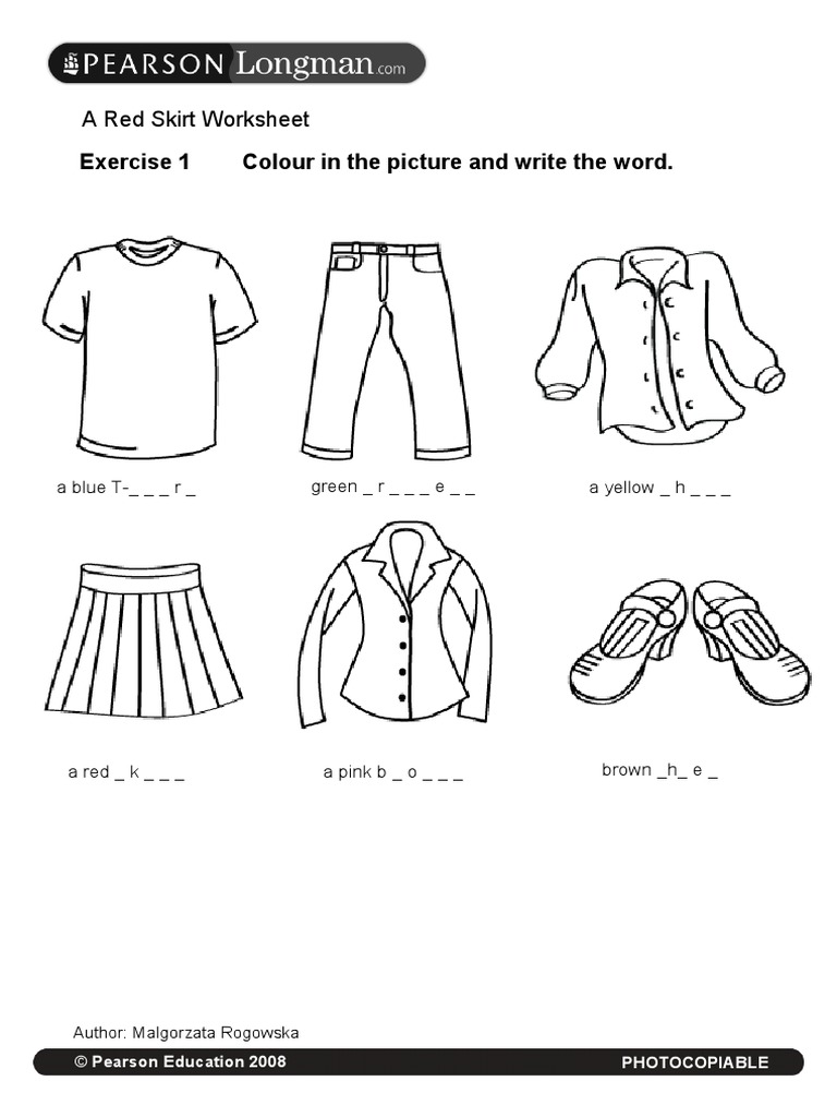 Exercise 1 Colour in The Picture and Write The Word.: A Red Skirt ...