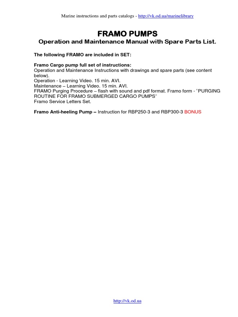 FRAMO Pumps Manuals | PDF