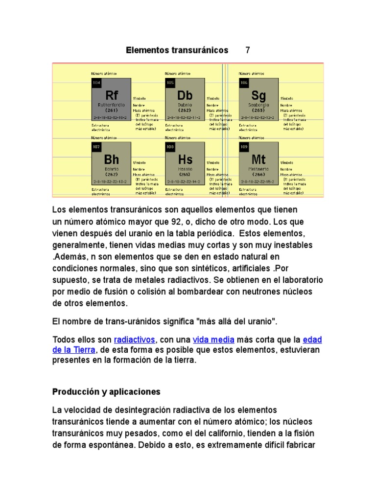 Elementos Transuránicos: Características y Producción | PDF | Plutonio ...