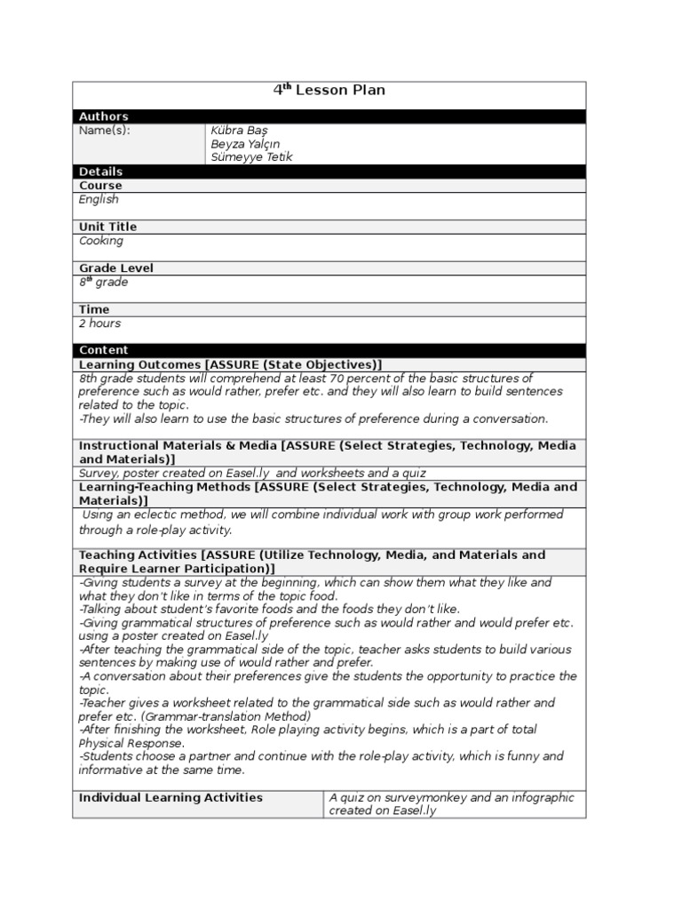 Lesson Plan 4 | PDF | Lesson Plan | Applied Psychology