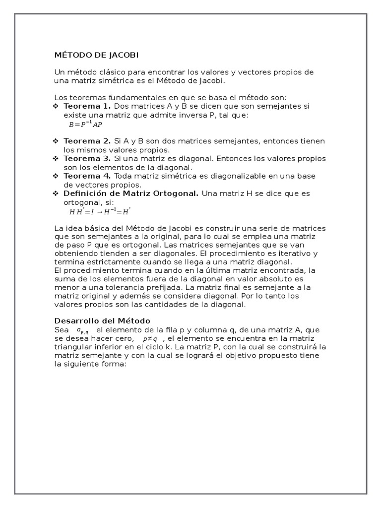 Método de Jacobi | PDF | Matriz (Matemáticas) | Valores propios y vectores propios