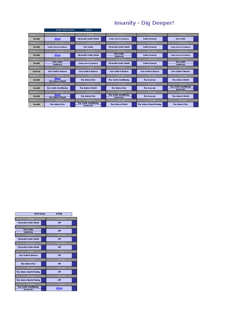 INSANITY Workout Calendar | PDF