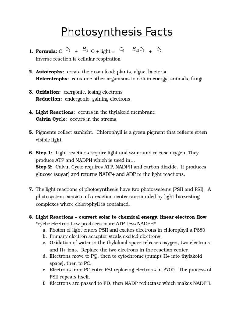 Photosynthesis Facts | PDF | Photosynthesis | Metabolism