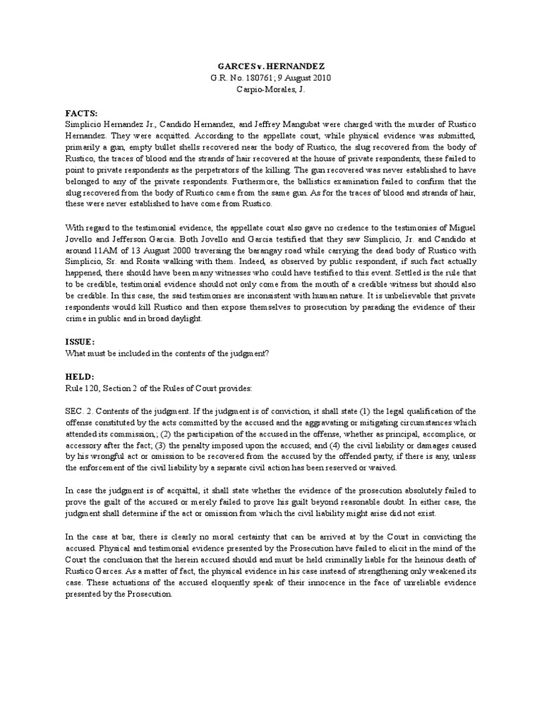 Rule 120 - Garces v. Hernandez | PDF | Judgment (Law) | Evidence