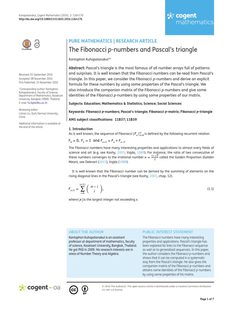 The Fibonacci P Numbers and Pascal S Triangle | PDF | License | Theorem