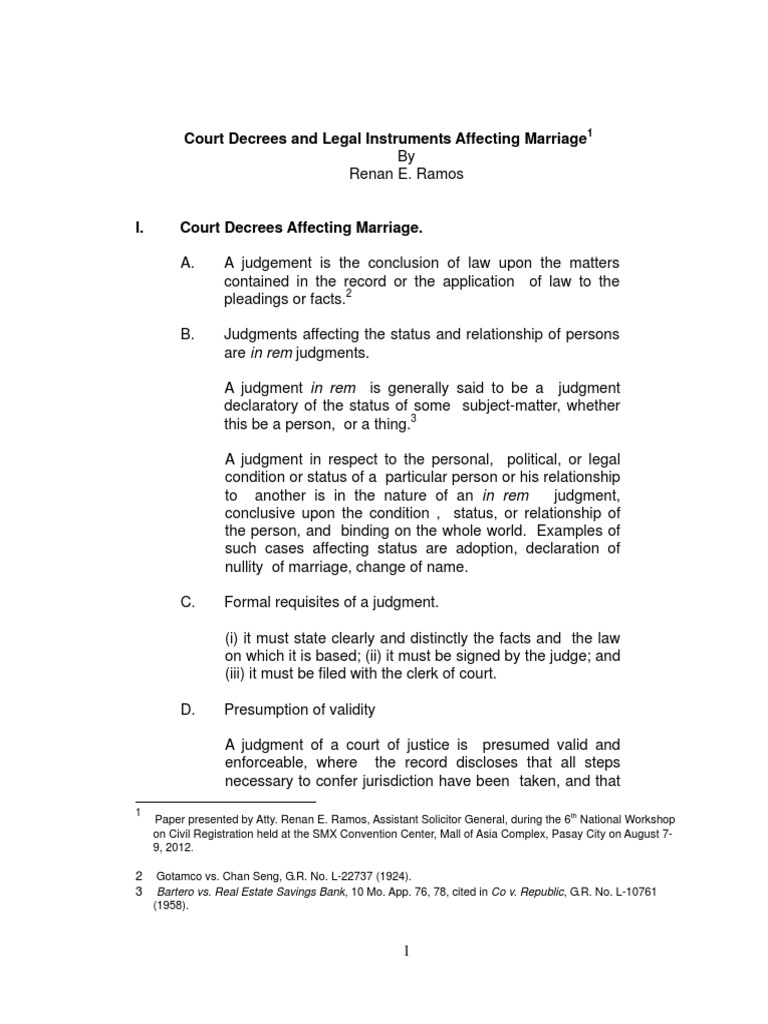 Court Decrees and Legal Instruments Affecting Marriage | PDF | Judgment ...