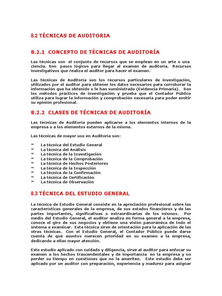 Tecnicas de Auditoria | Auditoría financiera | Contralor