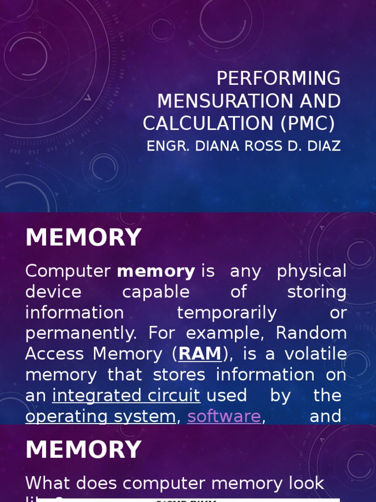 Performing Mensuration And Calculation Pmc Pdf Computer Data Storage Random Access Memory