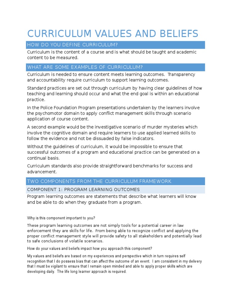 Values and Beliefs - Curriculum | PDF | Curriculum | Learning