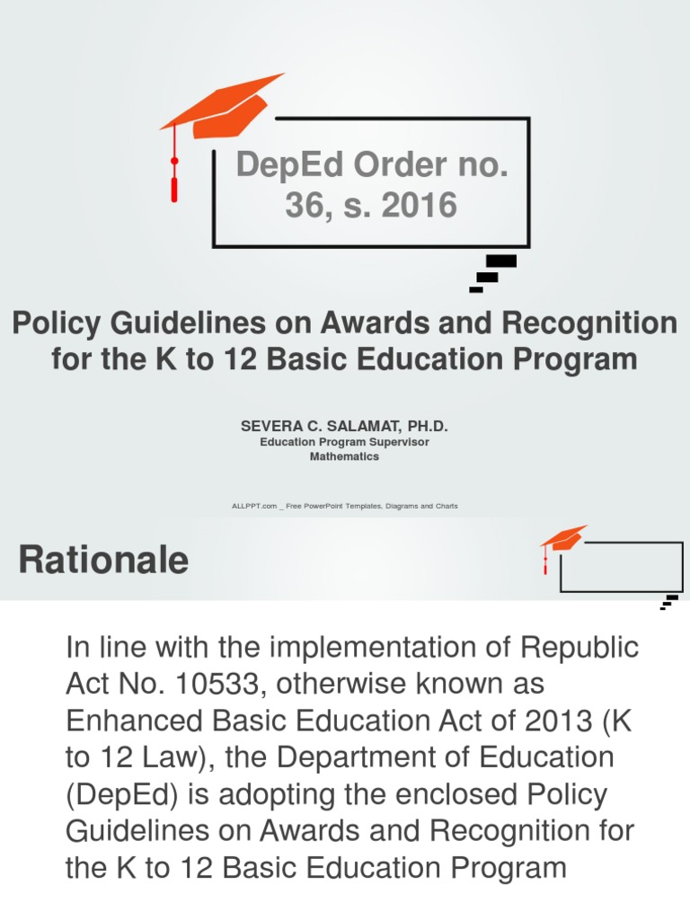 DepEd Order No 36 S. 2016 | PDF