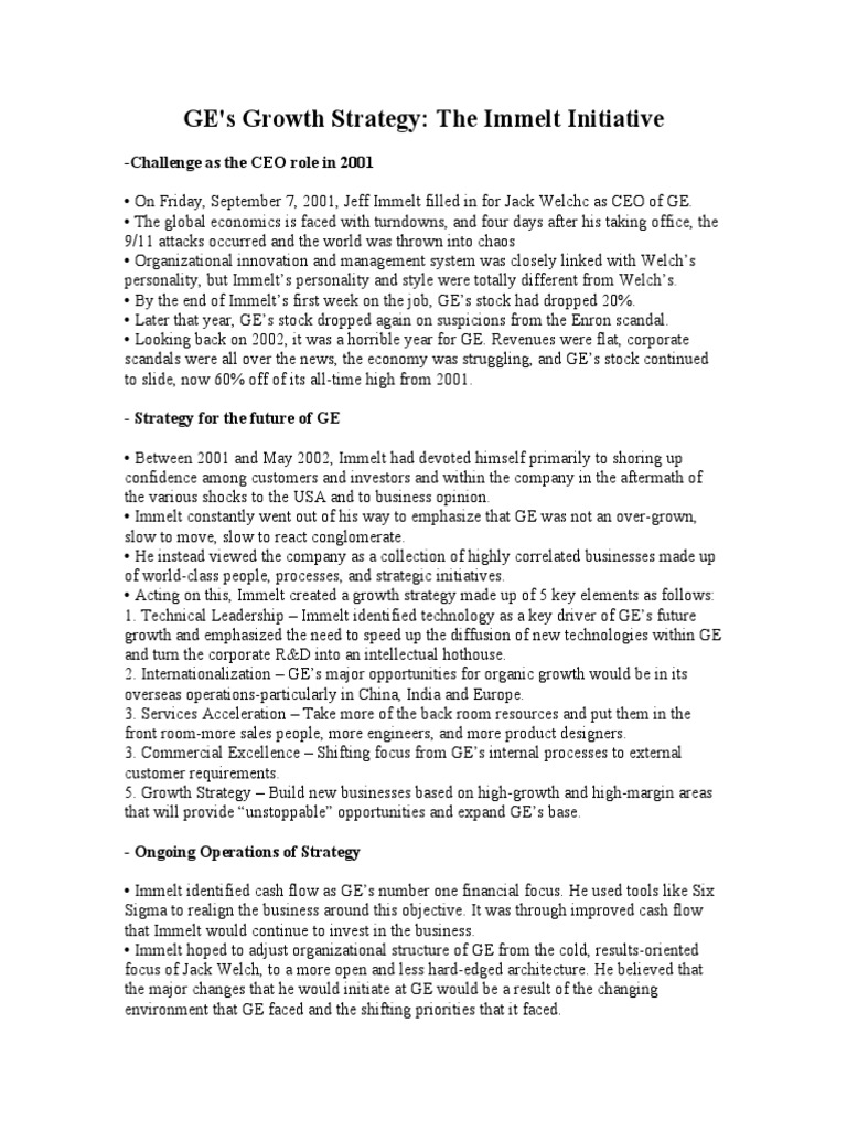 GE's Growth Strategy Under Immelt | PDF | General Electric | Leadership