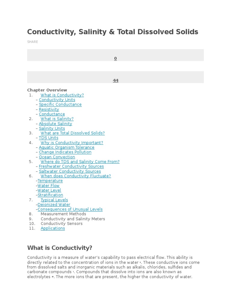 Conductivity, Salinity & Total Dissolved Solids