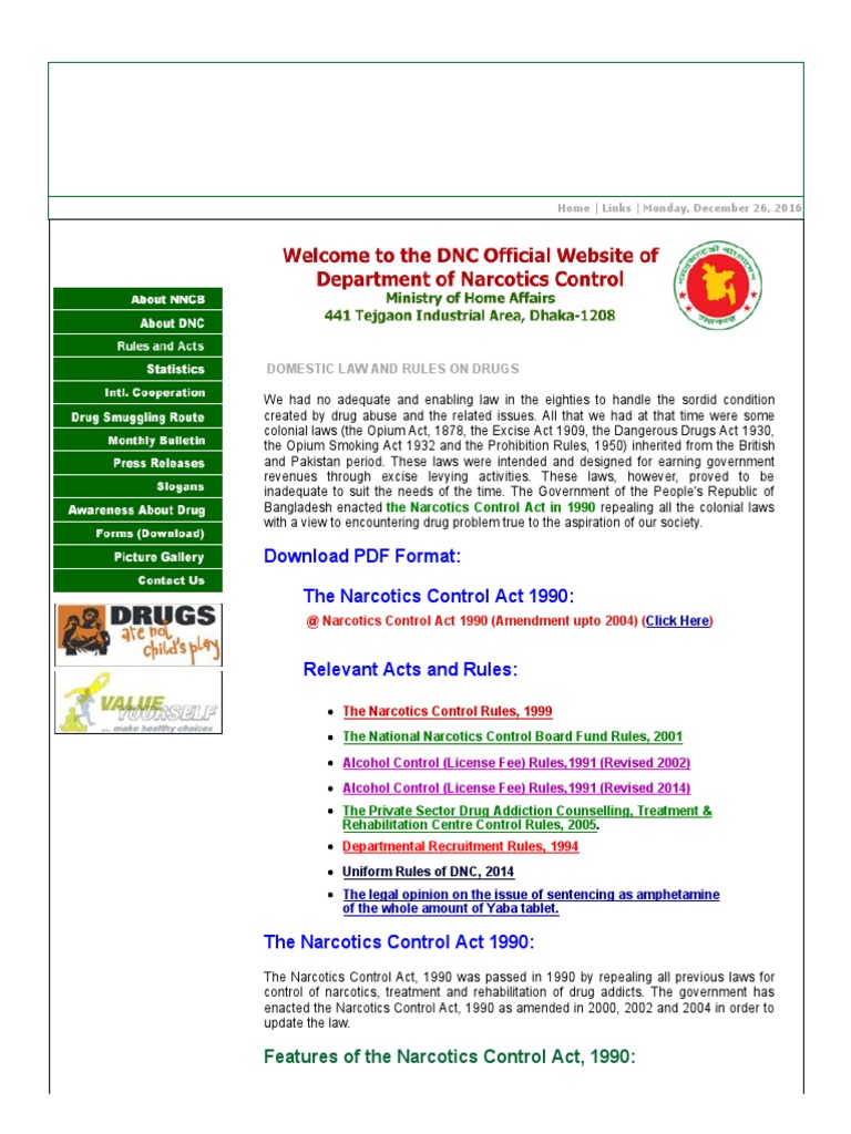 Overview of Narcotics Control Act 1990 | PDF | Psychoactive Drugs ...