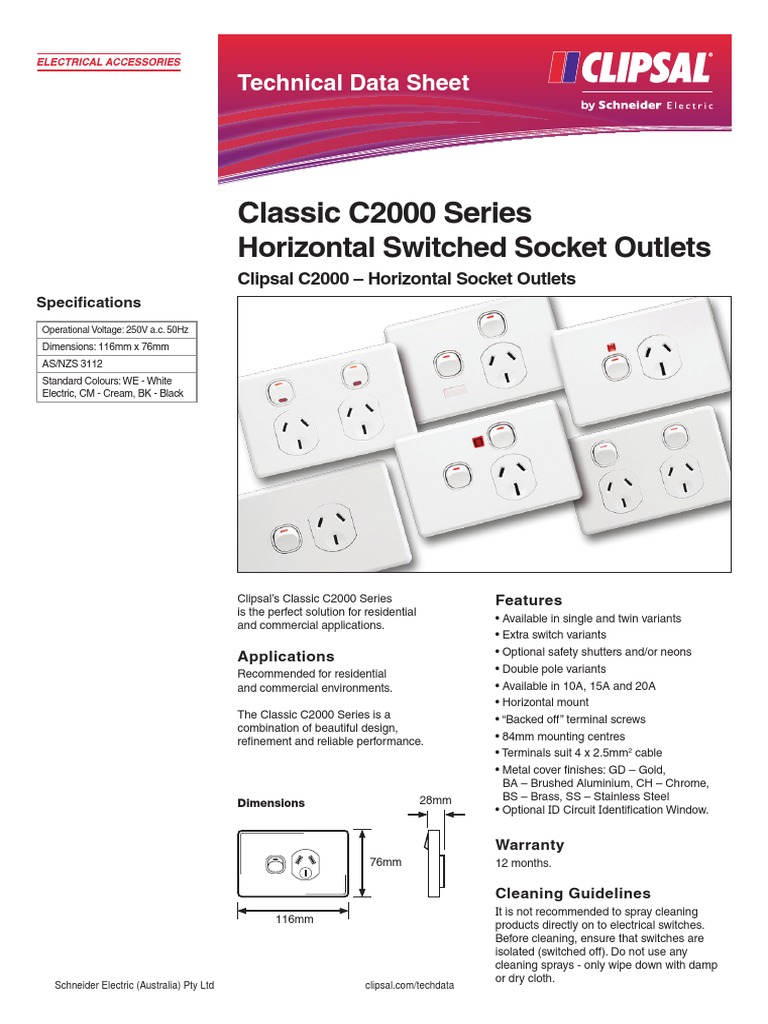 Classic C2000 Series: Horizontal Switched Socket Outlets | PDF | Ac Power Plugs And Sockets ...