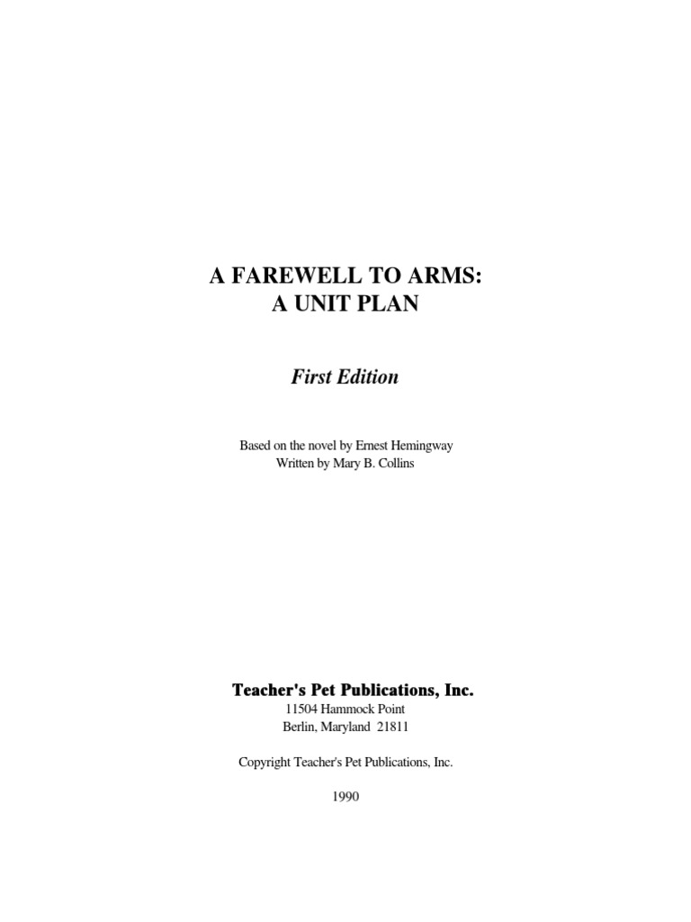 A Farewell To Arms A Unit Plan First Edition | PDF | Ernest Hemingway ...