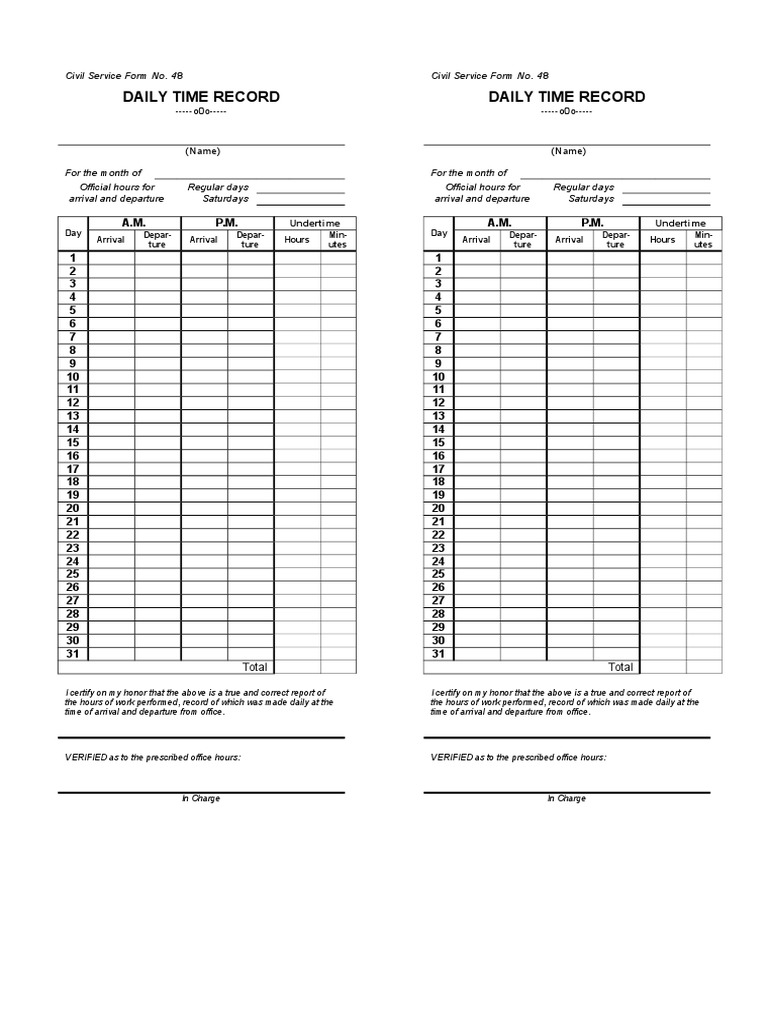 CSCForm48 DailyTimeRecord (DTR) | PDF