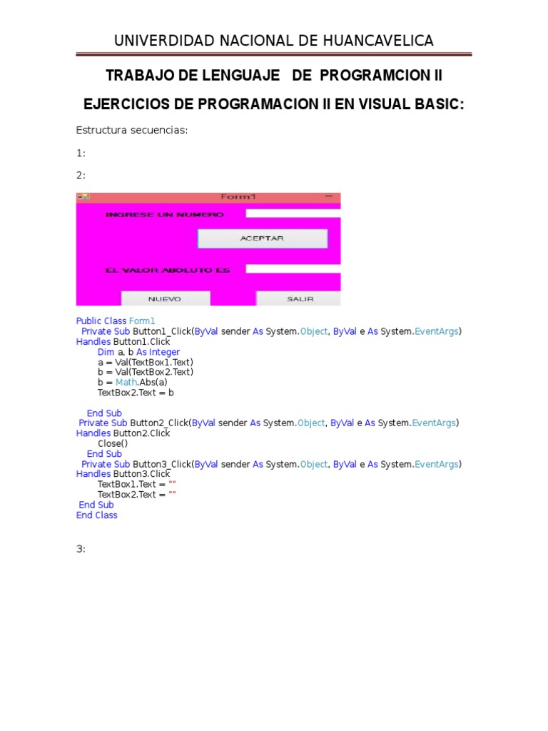 Ejercicios Resueltos de Programacion Basico | PDF | Visual Basic .Net ...