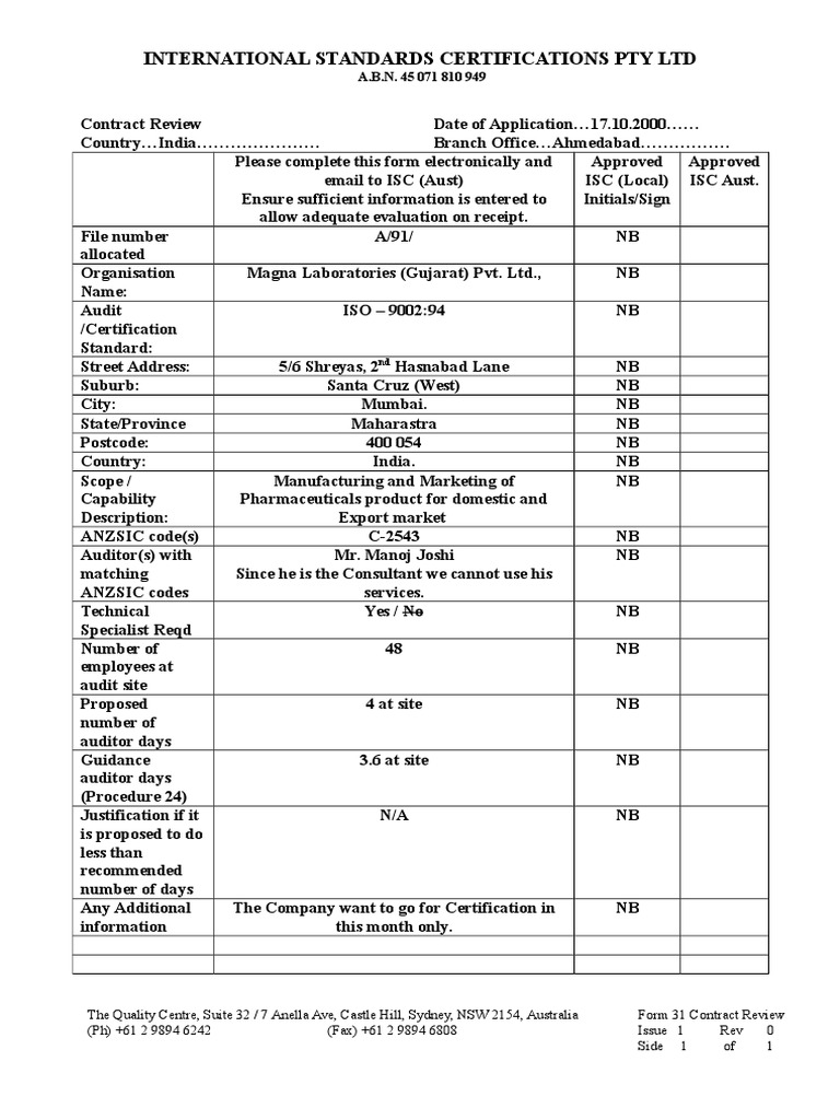 ISO 9002:94 Certification Review | PDF