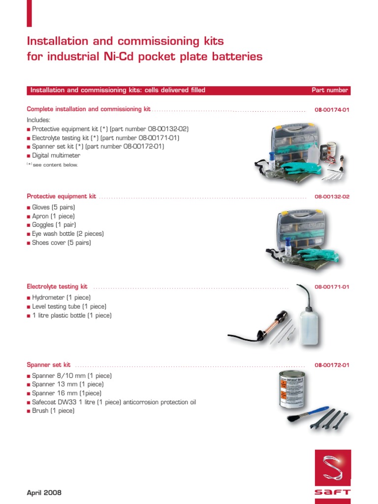 Installation and Commissioning Kits For Industrial Ni-Cd Pocket Plate ...