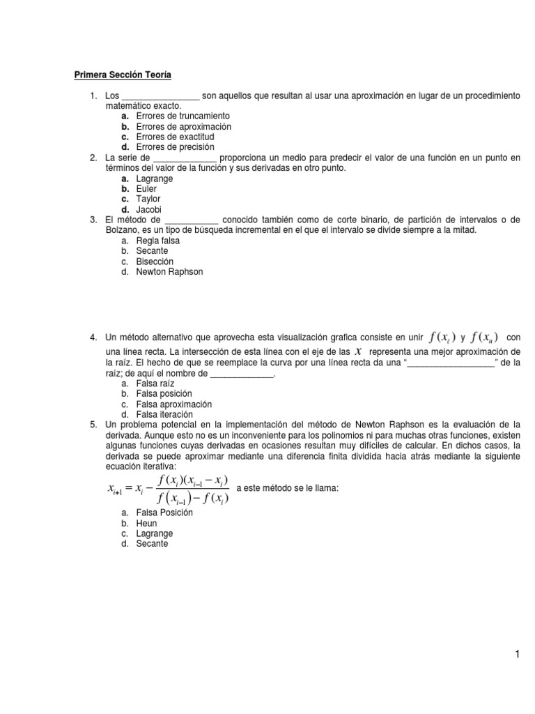 Guia Examen Intersemestral Metodos Numericos 2017 Alumno | PDF | Análisis numérico | Derivado