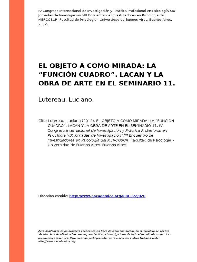 El objeto a y la función cuadro en Lacan | PDF | Jacques Lacan | Pinturas