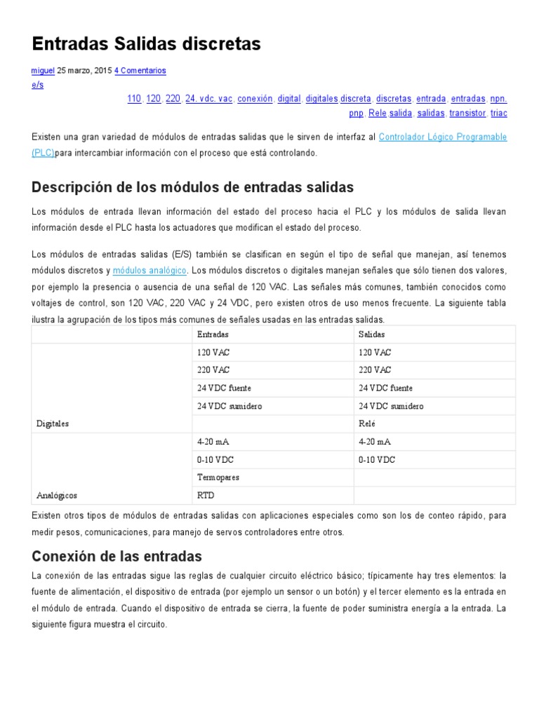 Entradas Salidas discretas | Señal análoga | Ingeniería Electrónica