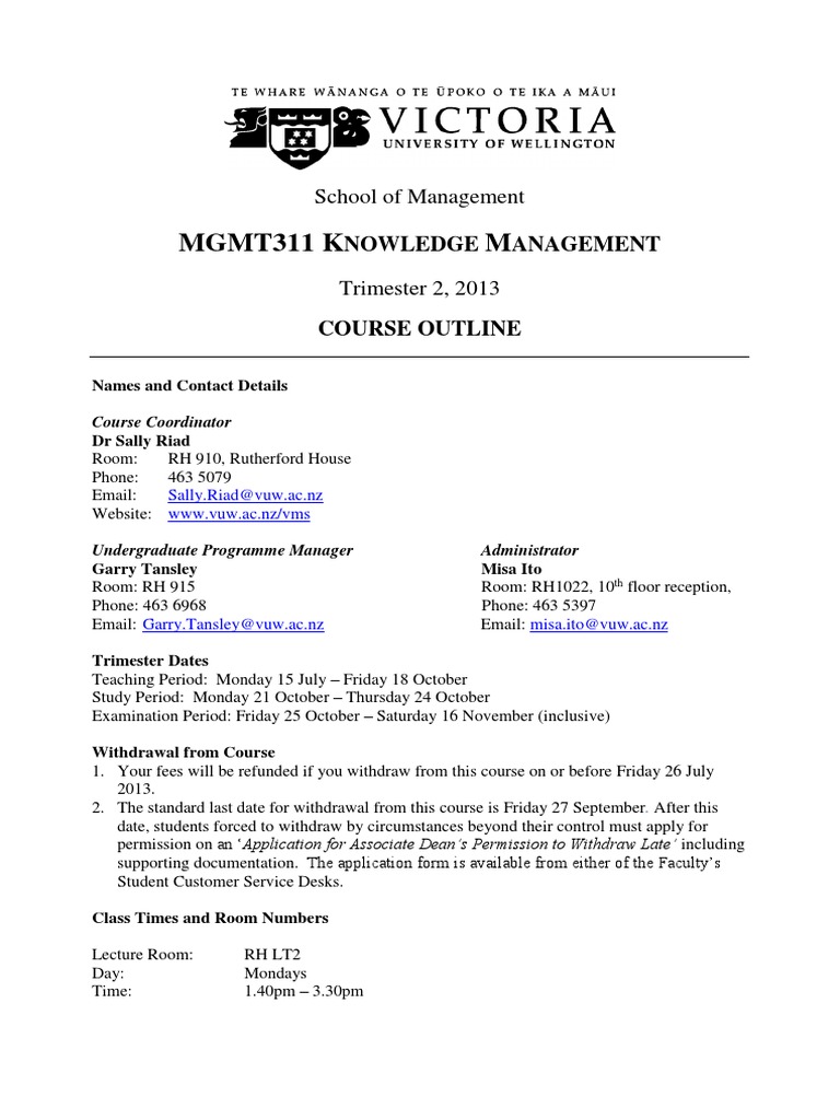 MGMT311 Knowledge Management OUtline | PDF | Turnitin | Lecture