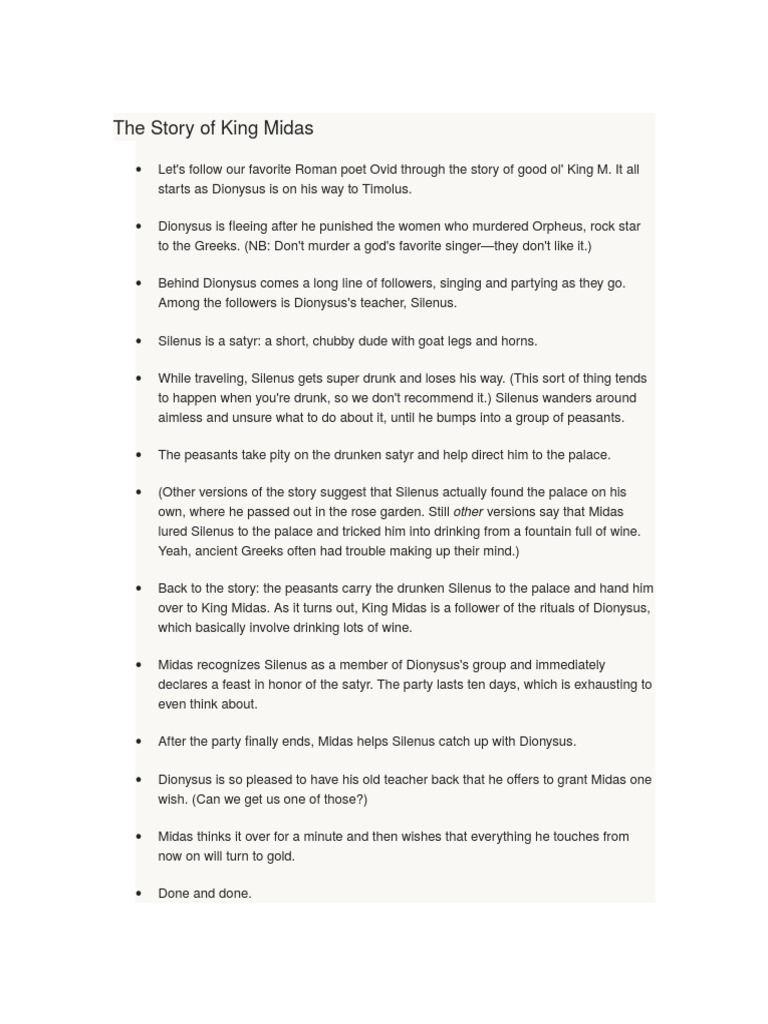 The Story of King Midas | PDF | Dionysus | Paleo Balkan Mythology