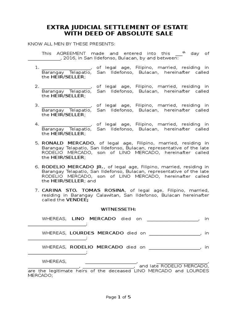 Extra Judicial Settlement of Estate With Deed of Absolute Sale_lino ...