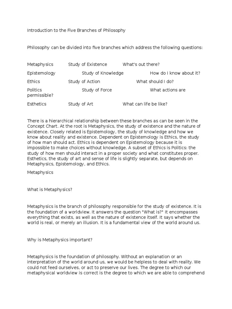 Understanding Philosophy's Five Branches | PDF | Existentialism | Causality
