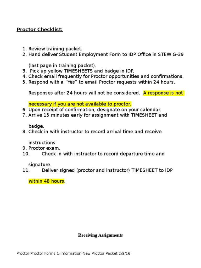 Proctor Checklist and Responsibilities | PDF | Test (Assessment) | Violence