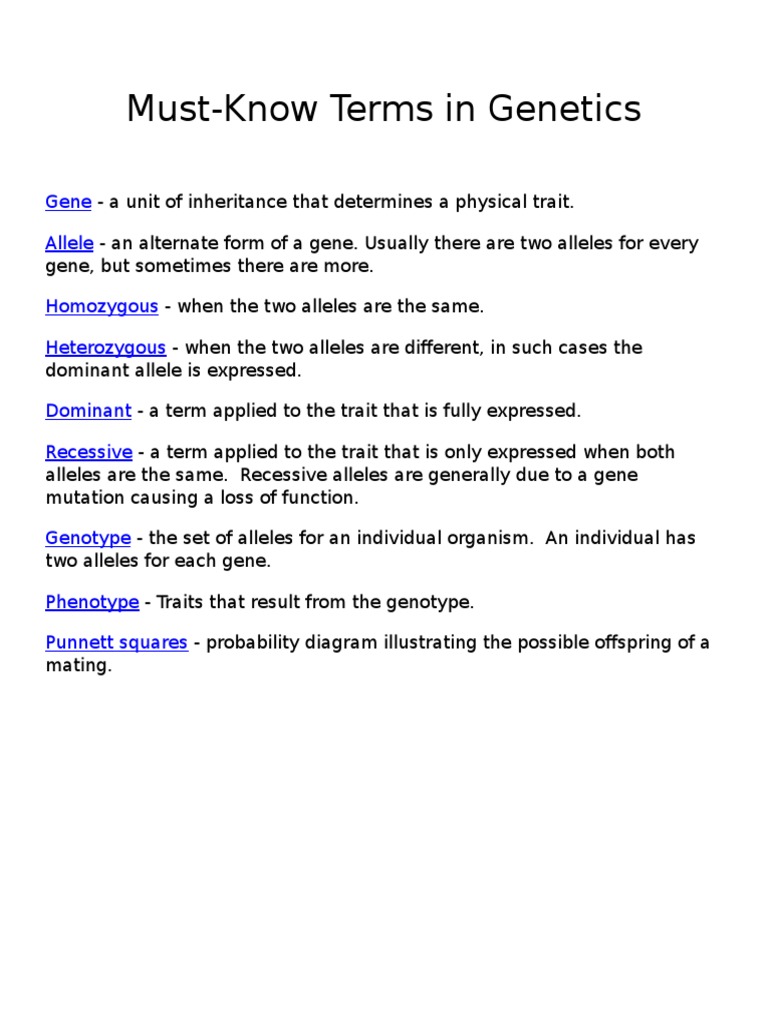 Must-Know Terms in Genetics | PDF