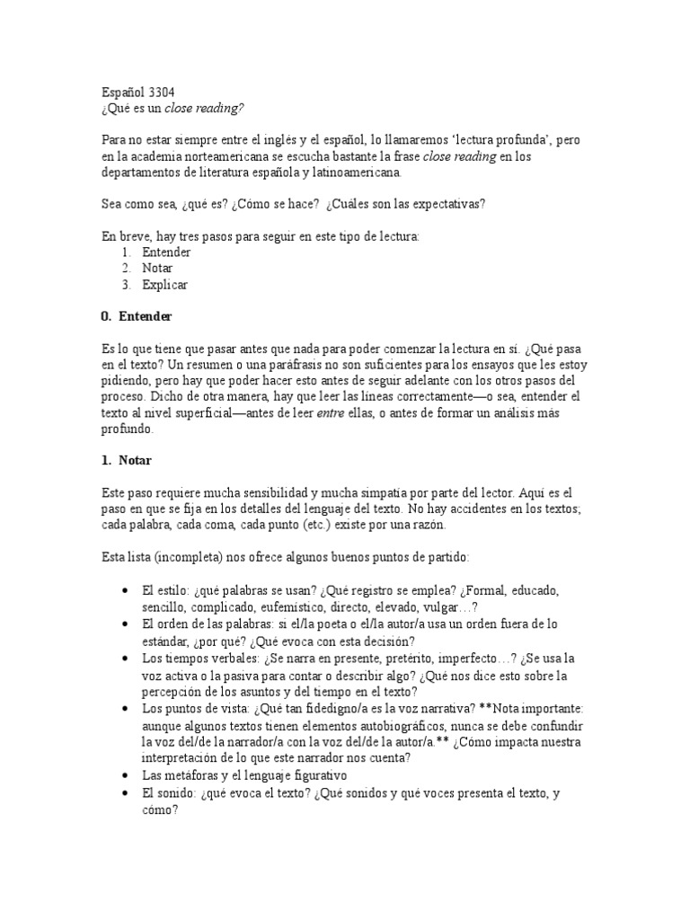 Lectura Profunda en Literatura Española | PDF | Lectura (proceso ...