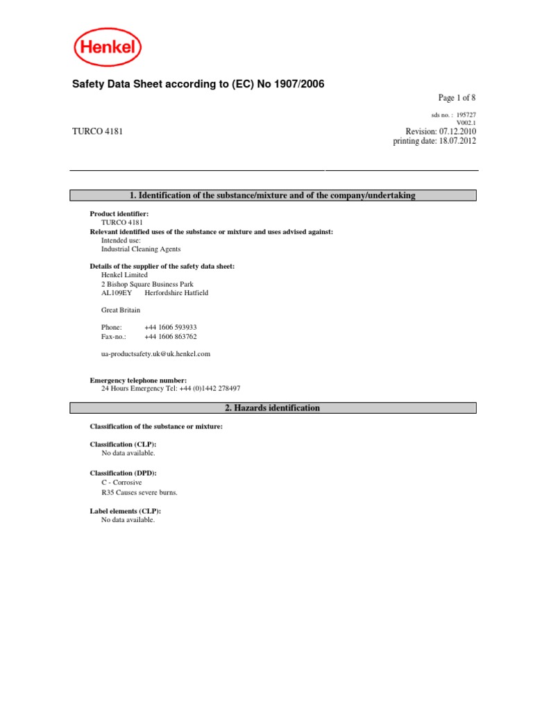 Turco 4181 | Toxicity | Materials