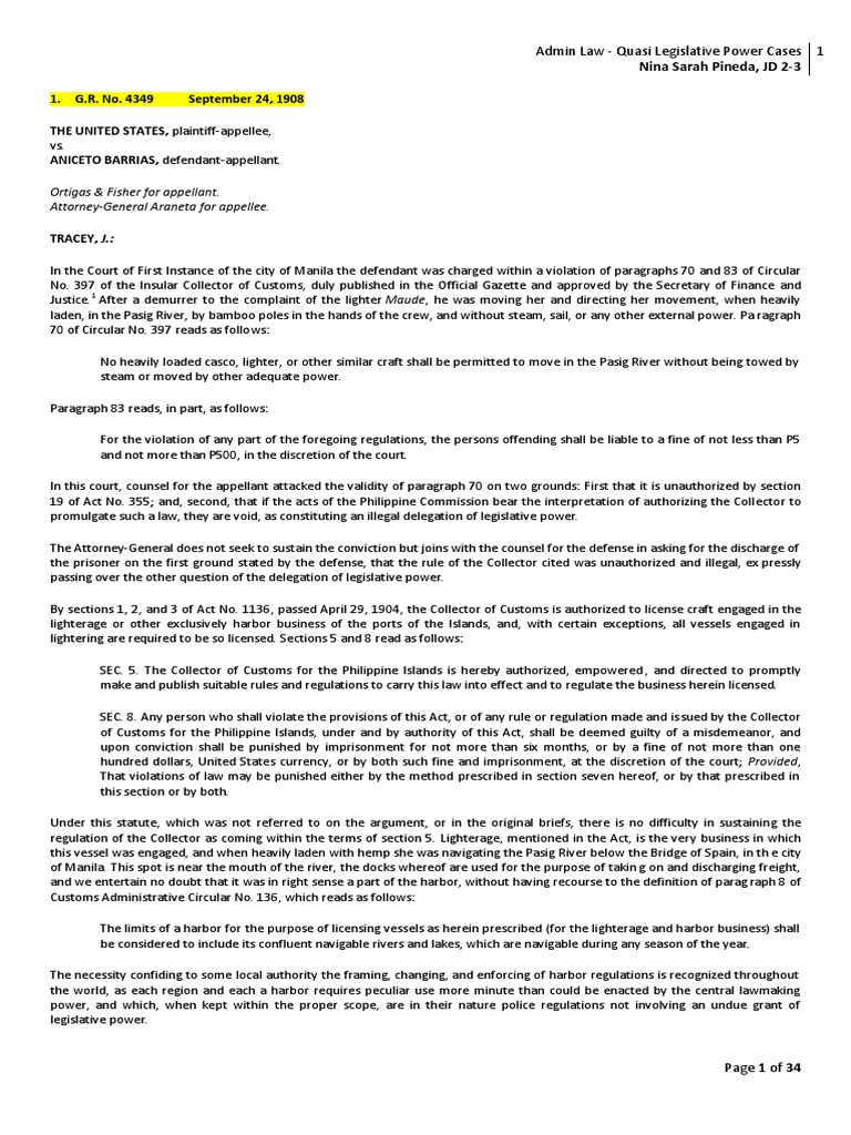Quasi Legislative Power Cases | PDF | Writ Of Prohibition | Jurisdiction