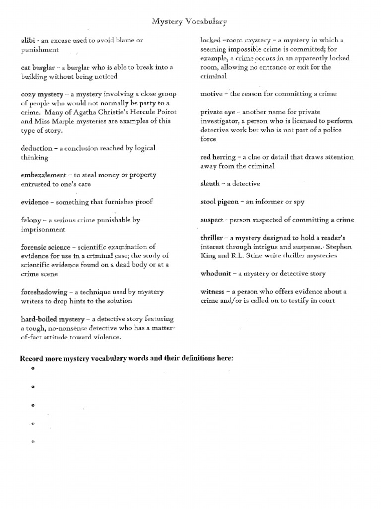 Mystery Vocabulary For Chasing Vermeer | PDF