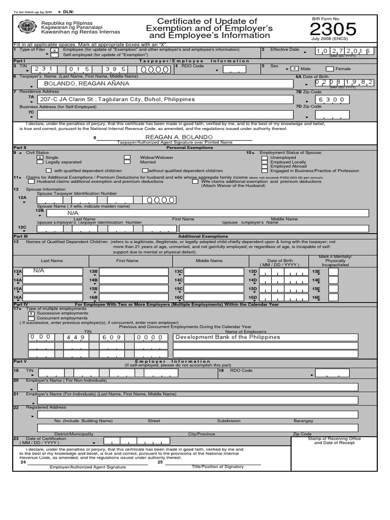 Bir Form 2305 | Government | Politics