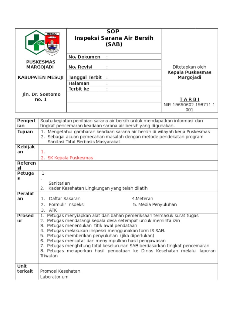 SOP Inspeksi SAB | PDF