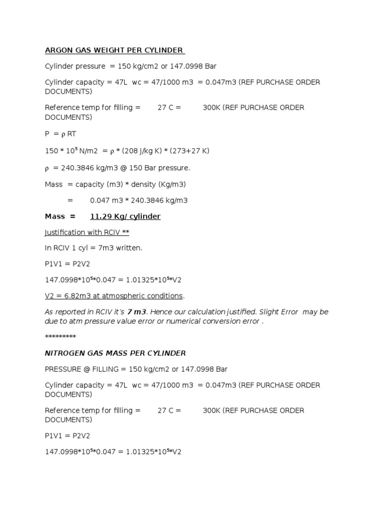 Argon Gas Weight Per Cylinder | PDF