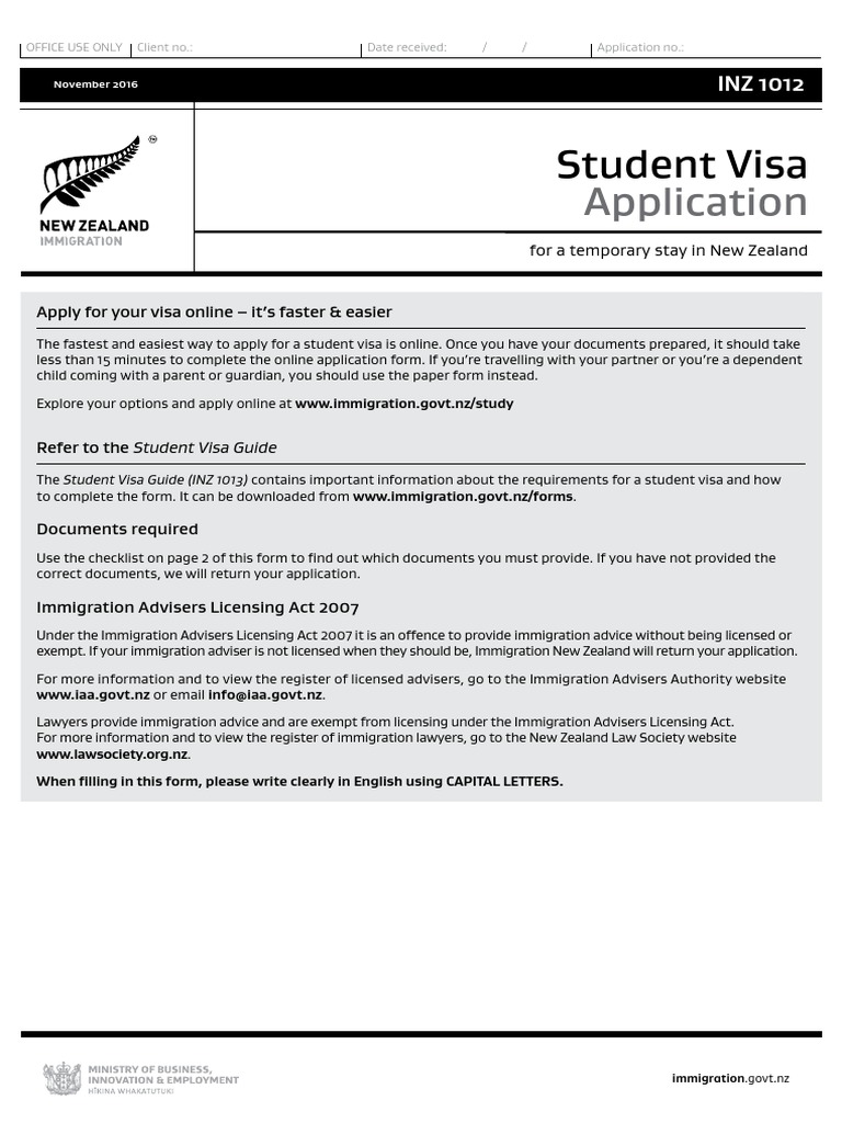 INZ 1012 Student Visa Application 2016 | PDF | Travel Visa | Credit Card