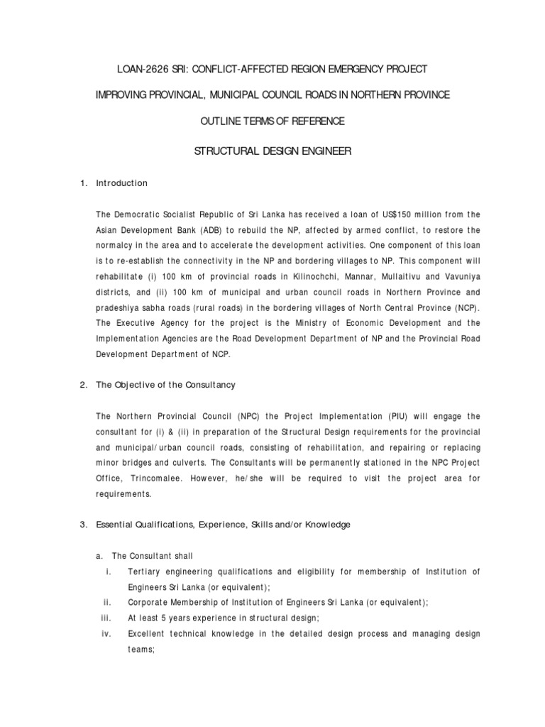 Terms of Reference Structural Design Engineer | PDF | Specification ...