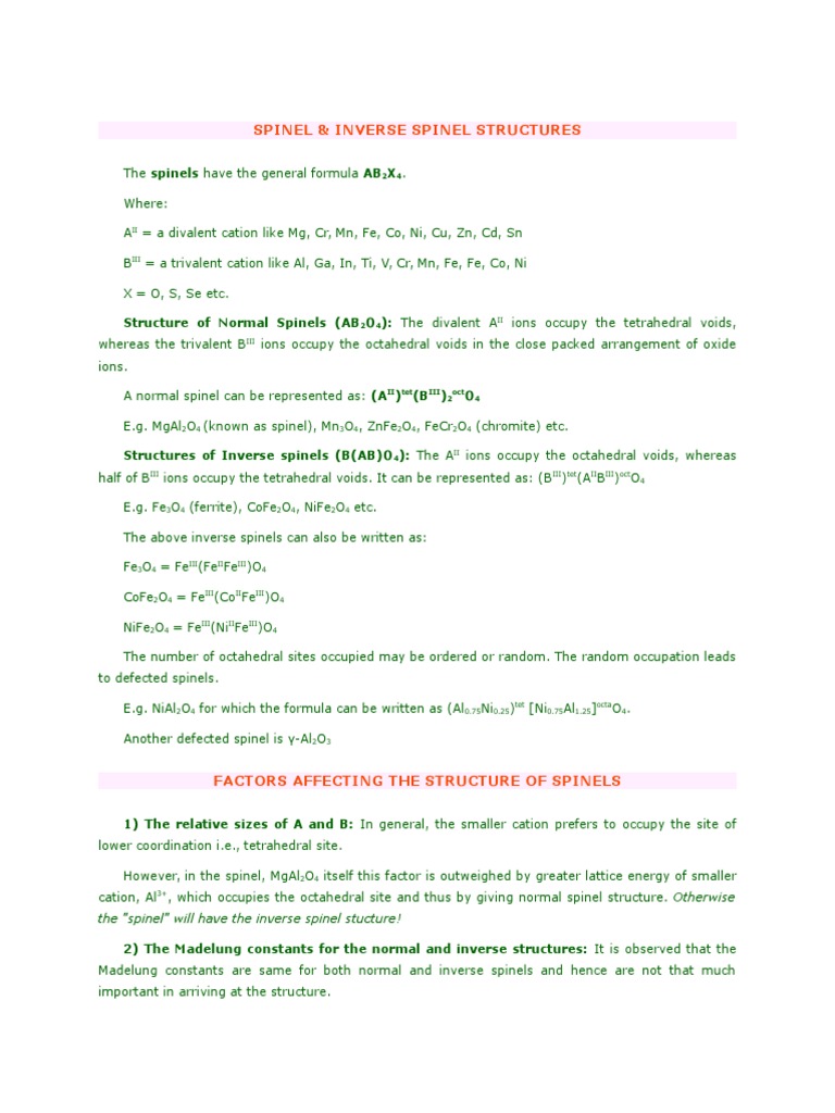 Spinel and Inverse Spinel Structures | PDF