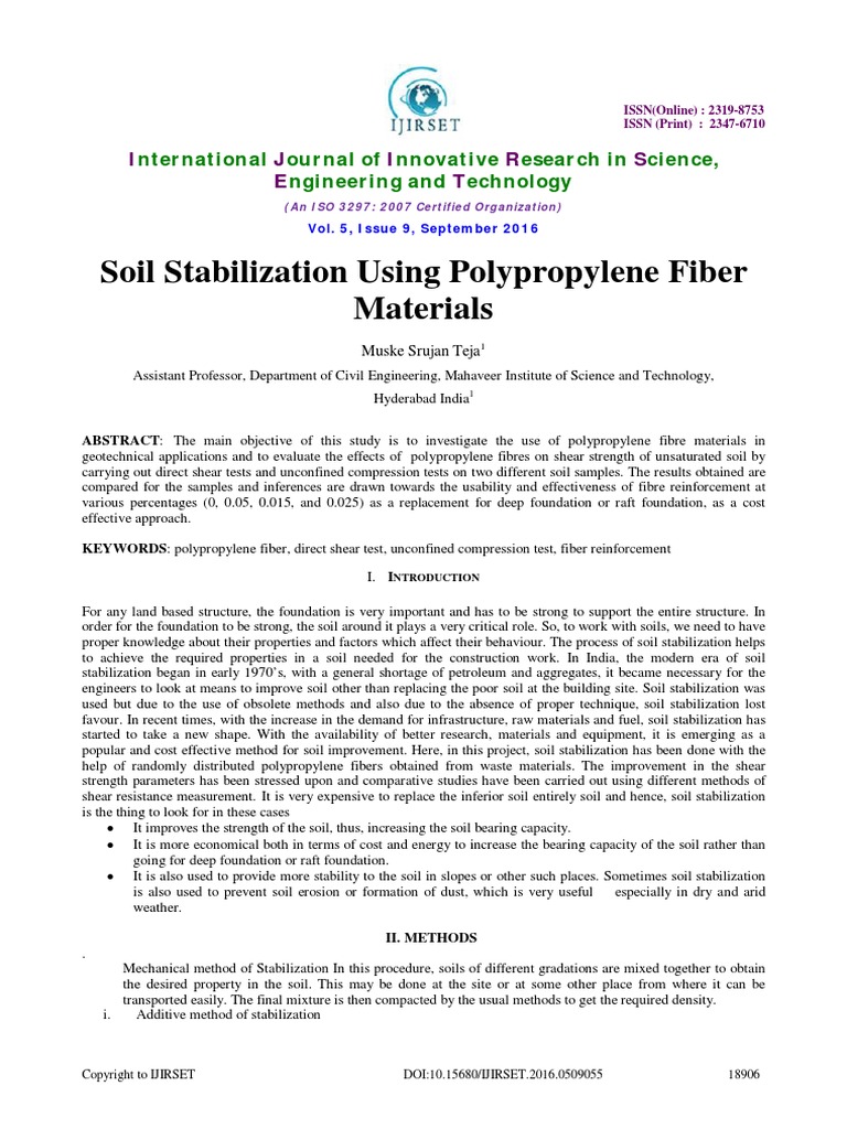 Soil Stabilization Using Polypropylene Fiber Materials | Download Free ...