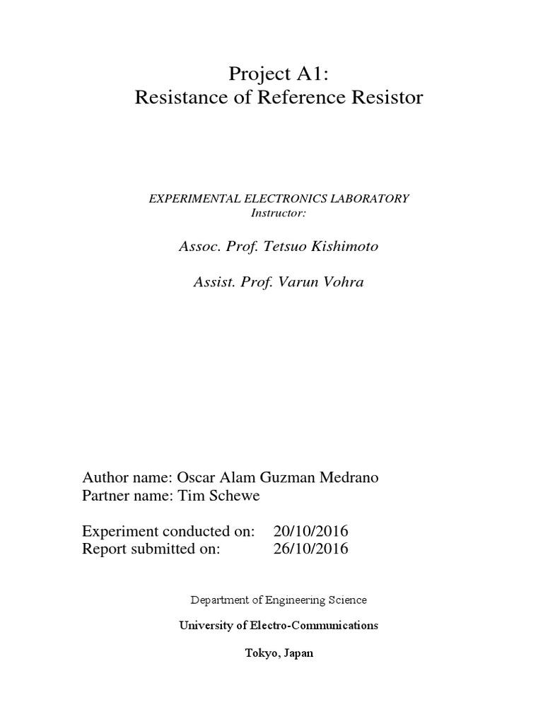 Reference Resistor Resistance Experiment | PDF | Electrical Resistance ...