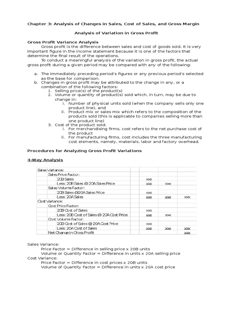 Chapter 3: Analysis of Changes in Sales, Cost of Sales, and Gross ...