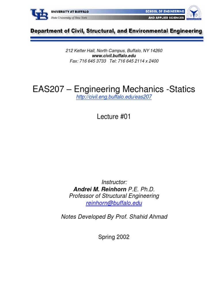 EAS207 - Engineering Mechanics - Statics: Lecture #01 | PDF | Art ...