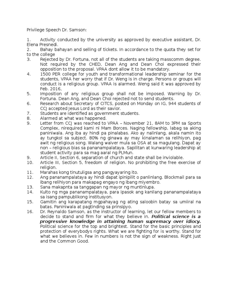 Privilege Speech DR | PDF | Justice | Crime & Violence