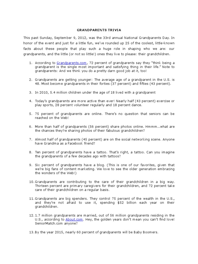Grandparents Trivia | PDF | Grandparent | Paul The Apostle