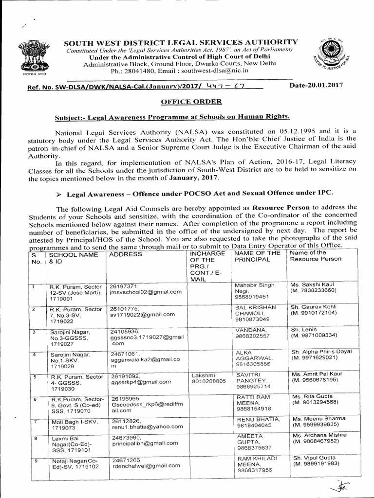 Legal Awareness Programme at Schools On Human Rights in The Month of ...