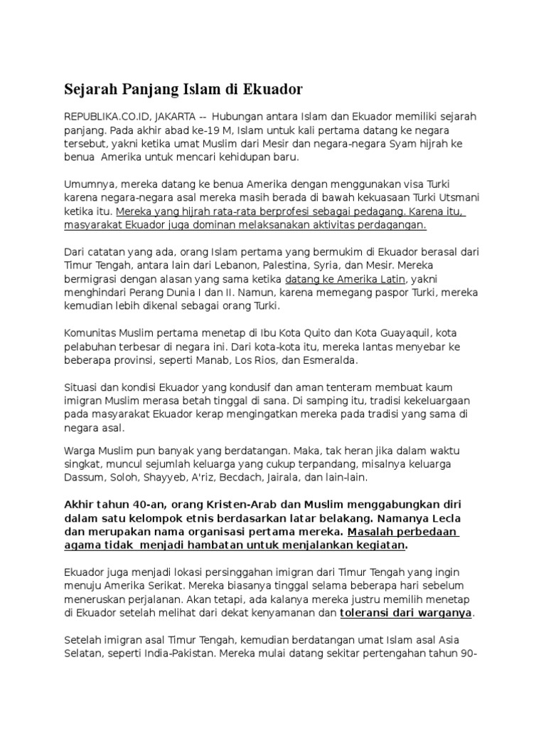 Sejarah Panjang Islam Di Ekuador | PDF